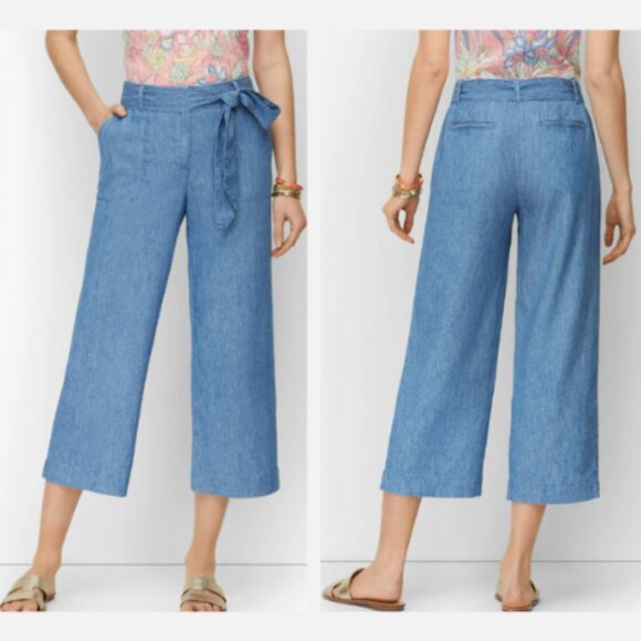 Talbots | Pants & Jumpsuits | Talbots Tie Waist Crop Pants Linen Chambray Indigo Size 4 Nwt ...